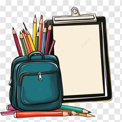 學校用品插圖與背包剪貼簿和色鉛筆 学习用品 背包插图 有鉛筆的剪貼板png去背圖片素材免費下載，免摳圖設計圖案下載 Pngtree