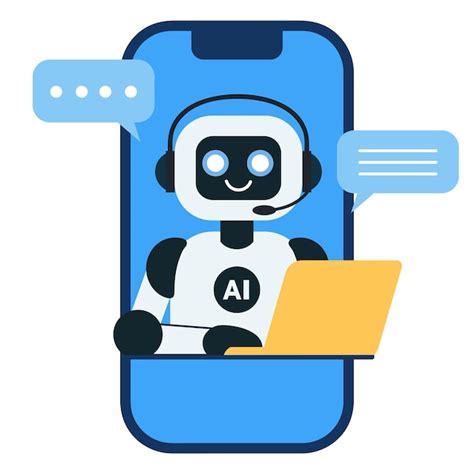 Premium Vector Cute Chat Bot Robot With Yellow Laptop On The Phone