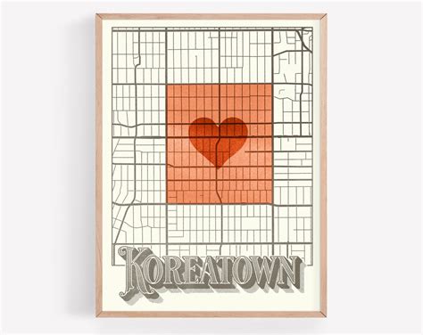 Koreatown Los Angeles Neighborhood Map Poster Wall Art Etsy