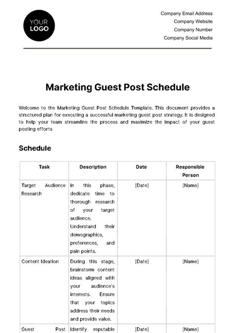 Free Marketing Guest Post Schedule Template To Edit Online