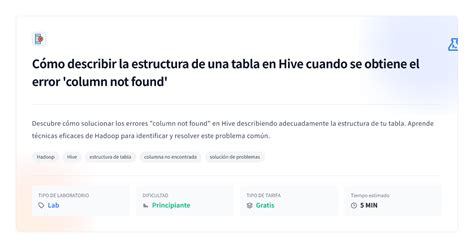 cómo describir la estructura de una tabla en hive cuando se obtiene el error column not found