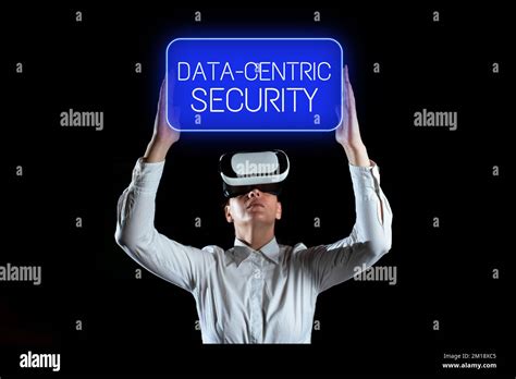 text caption presenting data centric security word written on involves