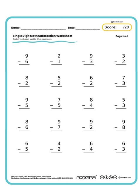 Subtraction Standard 1 Pdf