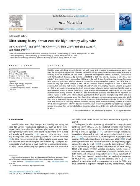 Pdf Ultra Strong Heavy Drawn Eutectic High Entropy Alloy Wire