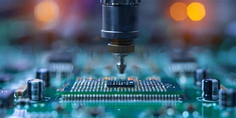 Robot Arm Assembling Circuit Boards In Hightech Electronics Manufacturing Facility With