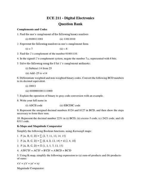 Question Bank Assignment Pdf Binary Coded Decimal Logic Gate