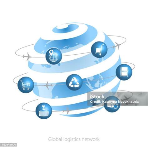 글로벌 물류 네트워크입니다 위성의 형태로 행성 지구와 물류 아이콘 아이콘 교통과 물류를 설정 합니다 평면 디자인입니다 벡터 그림 Eps10입니다 개념에 대한 스톡 벡터 아트