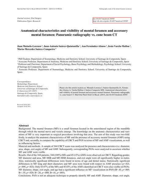 Pdf Anatomical Characteristics And Visibility Of Mental Foramen And Accessory Mental Foramen