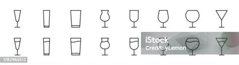 와인 잔 아이콘 세트입니다 음료 안경 라인 아이콘입니다 샴페인 잔 와인 잔 아이콘입니다 편집 가능한 획 벡터 일러스트 레이 션입니다 0명에 대한 스톡 벡터 아트 및 기타