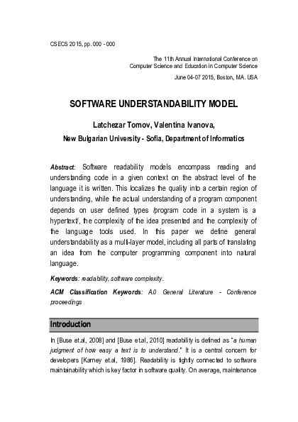 Pdf Software Understandability Model Lachezar Tomov