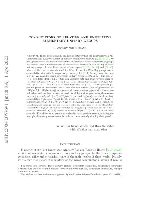 Pdf Commutators Of Relative And Unrelative Elementary Unitary Groups