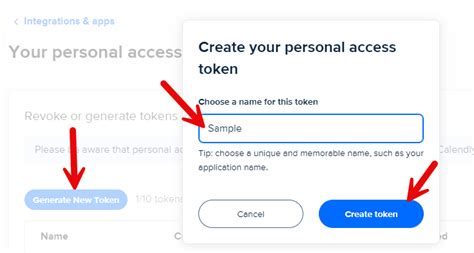 how to get a personal access token for calendly with invantive query