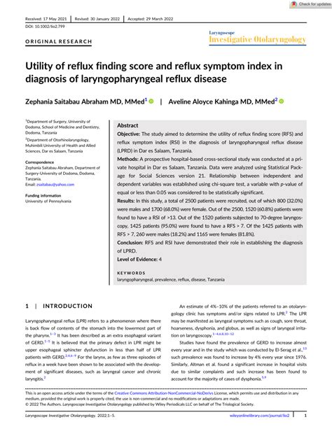 Pdf Utility Of Reflux Finding Score And Reflux Symptom Index In Diagnosis Of Laryngopharyngeal
