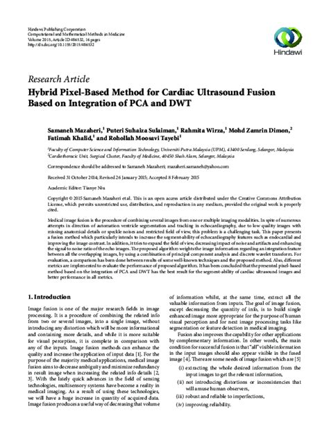 Pdf Hybrid Pixel Based Method For Cardiac Ultrasound Fusion Based On