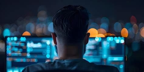 Focused Individual Engrossed In Software Development On Computer At Nighttime Concept Nighttime