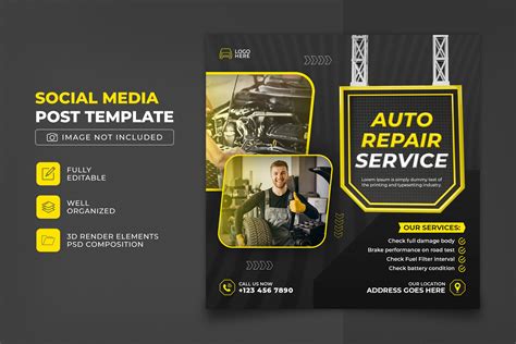 Auto Repair 3d Social Media Post Design Graphic By Emamul Hossen
