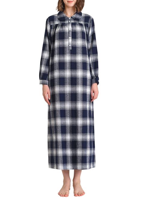Womens Long Flannel Nightgown Long Sleeve Floor Length Latuza
