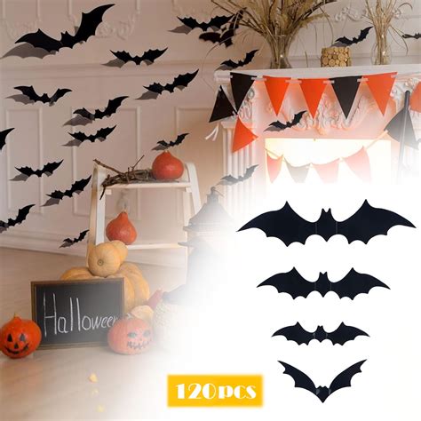 120 Pcs Diy 3d Bats Halloween Decorations 4 Different Sizes Pvc Bat
