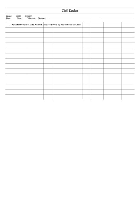 Civil Docket Template Printable Pdf Download