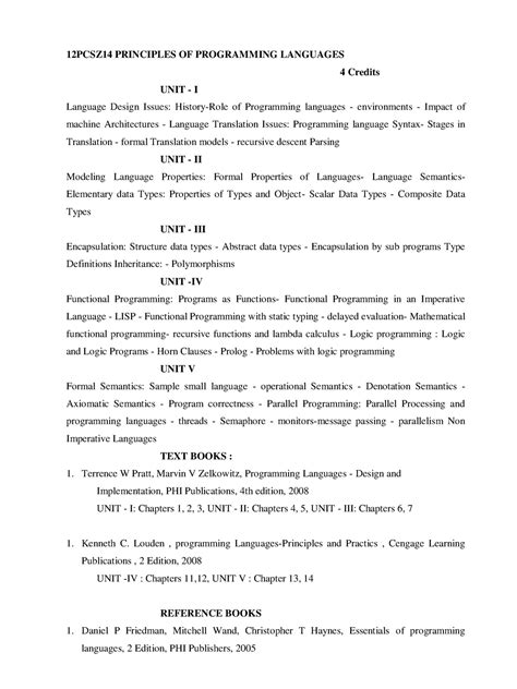 Ppl Principles Of Programming Languages 12pcsz14 Principles Of