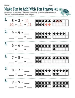 Make Ten To Add With Ten Frames 1 Worksheet Education Com