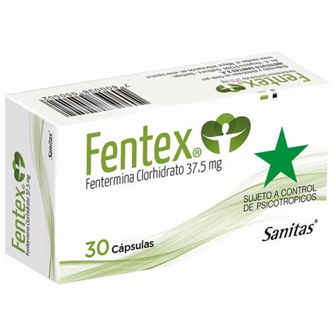 Fentex Fentermina Clorhidrato 375 Mg 30 Cápsulas