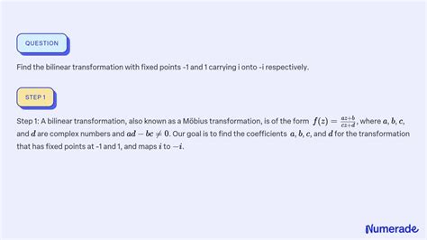 solved find the bilinear transformation with fixed points 1 and 1