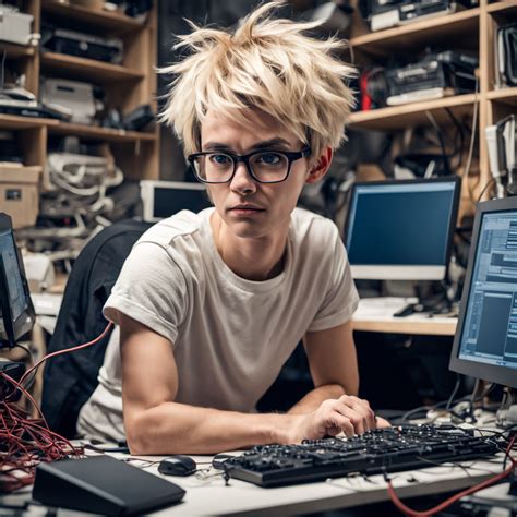 Babe Adult Computer Nerd With Messy Short Blonde Hair In Te By Alvaro Netto Playground