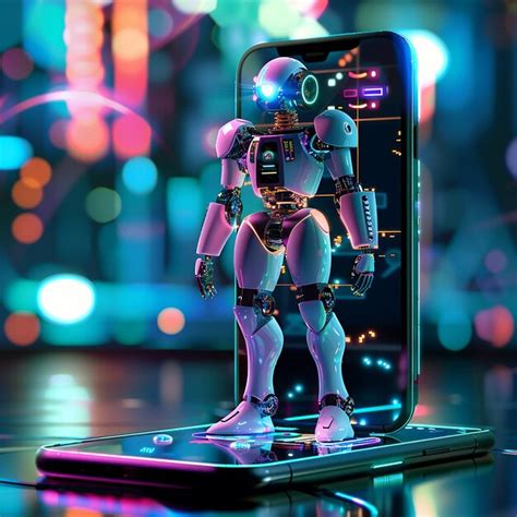 Virtual Assistant Robot On Mobile Screen Premium Ai Generated Image