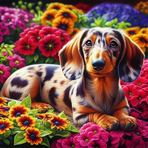 Solve Harold The Handsome Dachshund Laying In A Flower Bed Jigsaw
