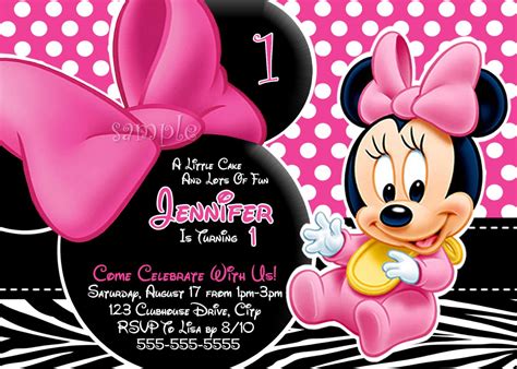 Personalized Minnie Mouse First Birthday Invitations Drevio Invitations Design