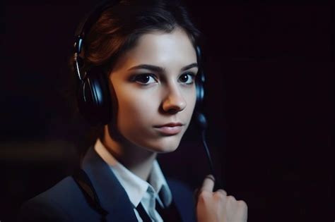 Premium Ai Image A Young Woman Wearing Headphones And A Business Suit