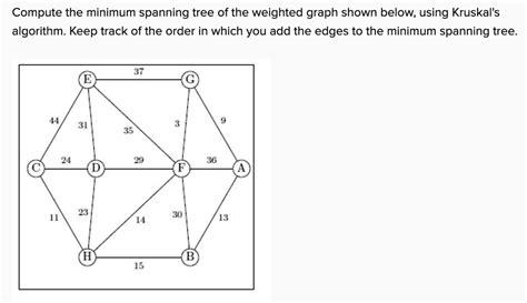 Solved What Are The Weights Of The First Edge To The Seventh Edge Added To The Tree Compute