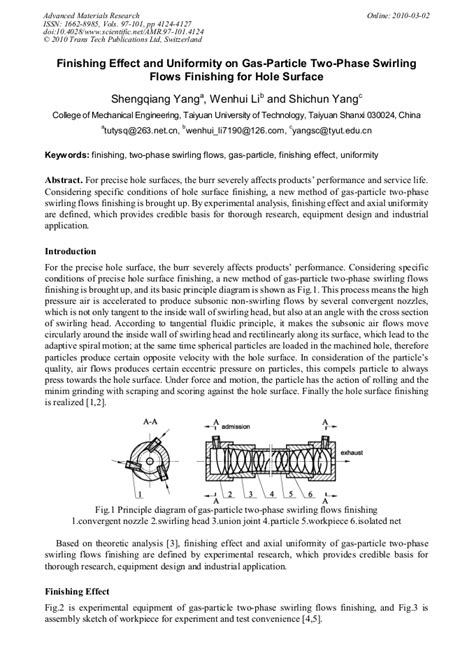 Finishing Effect And Uniformity On Gas Particle Two Phase Swirling Flows Finishing For Hole
