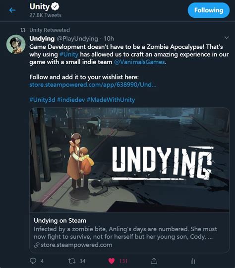 Kun Wang 王鲲 On Linkedin Thanks Unity For Retweeting Undying Is Coming To Join The Steam Game