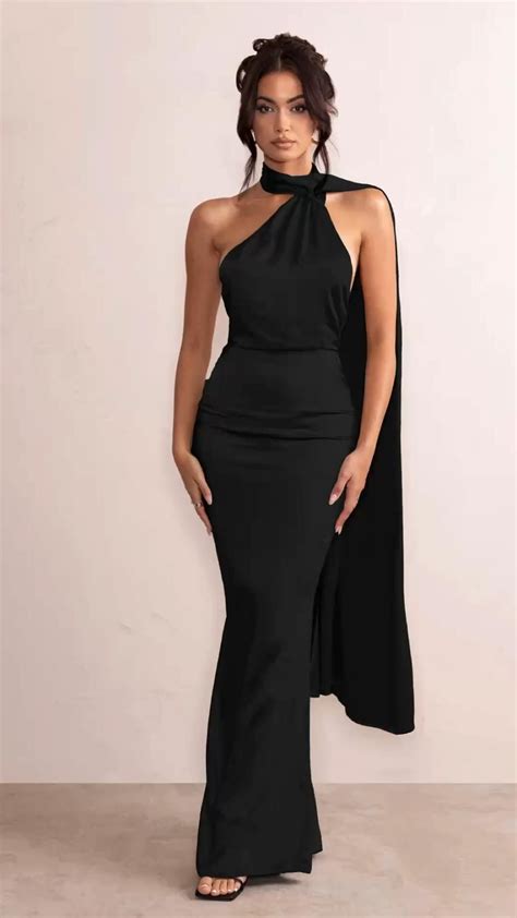 Jasmine Halter Maxi Dress Black Luxe Satin Artofit