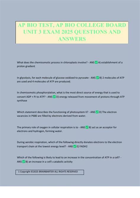 Ap Bio Test Ap Bio College Board Unit 3 Exam 2025 Questions And Answers Ap Bio Stuvia Us