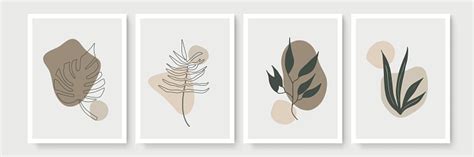 추상적인 현대 식물 보헤미안 포스터 컬렉션 수채화 추상적 인 모양의 최소한의 고급 인테리어를위한 유기농 보헤미안 벽 아트 포스터 중립 파스텔 색상 단풍 도면 아크릴 벡터 0