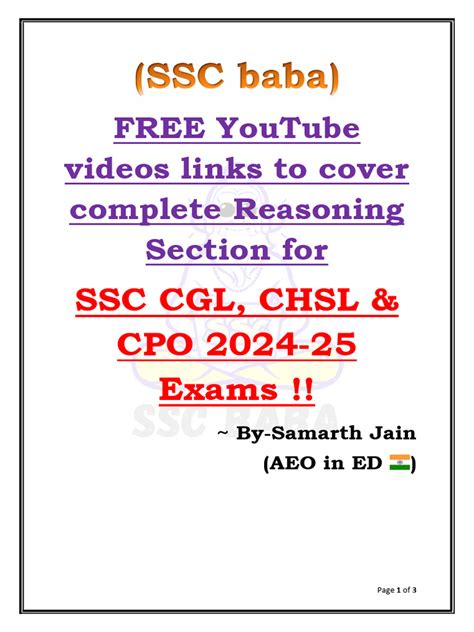 Youtube Videos Link For Reasoning Section By Samarth Jain Ssc Baba Pdf Reasoning Logic