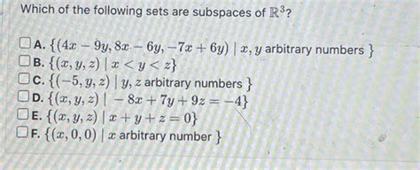 solved which of the following sets are subspaces of r3 a