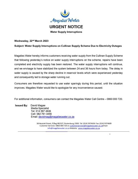 Magalieswaterza Rustenburg On Linkedin Urgent Notice Update Water Supply Interruptions On