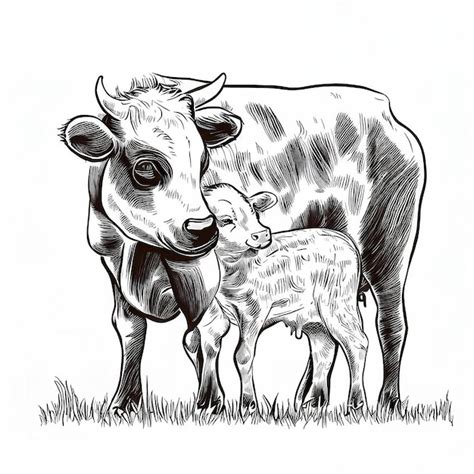 Vaca Com Bezerro No Pasto Foto Premium