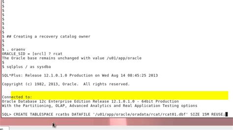Oracle Database 12c Creating A Recovery Catalog Youtube