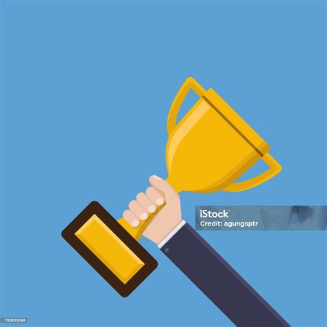 사업가 핸드 홀드 챔피언십 트로피 평면 디자인 벡터 일러스트 개념에 대한 스톡 벡터 아트 및 기타 이미지 개념 금속 남자