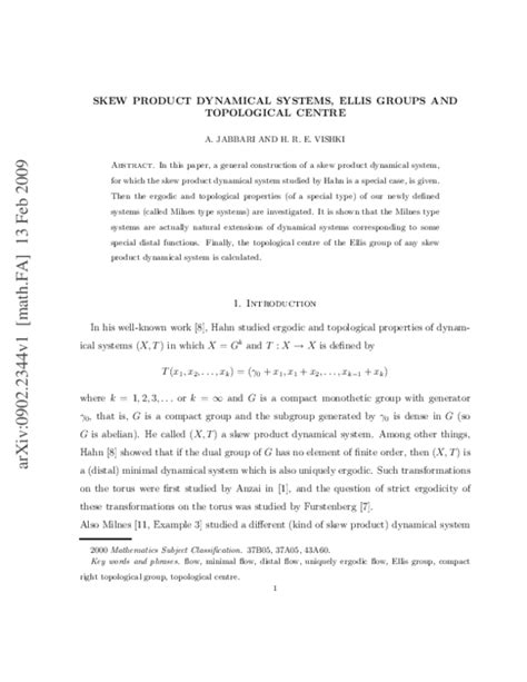 Pdf Skew Product Dynamical Systems Ellis Groups And Topological Centre
