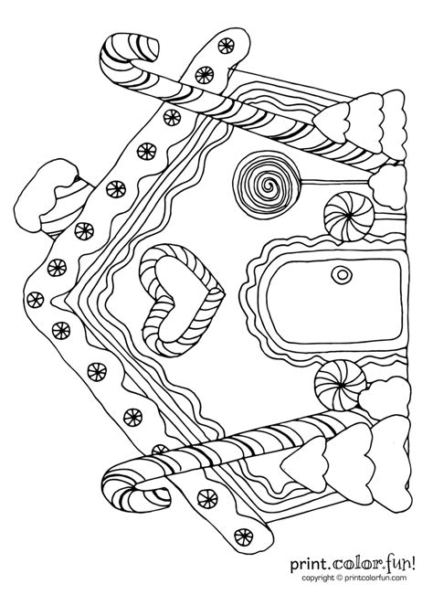 Gingerbread House With Candy Canes Coloring Page Print Color Fun