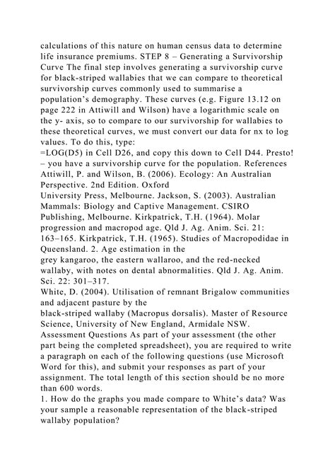 Ecol203403 Assignment 1 Age Structure Of A Population Using Lifedocx