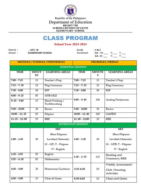 Mg Class Program Grade 12 2023 Pdf
