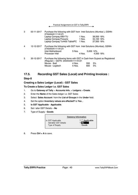Swayam Education Gst Practical Assignment Tallyerp9book Page 40 41