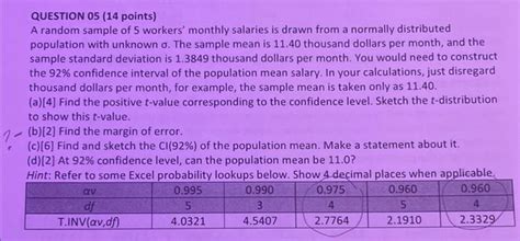 Solved Question 05 14 Points A Random Sample Of 5 Workers